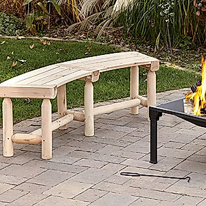 CASTLECREEK Curved Fire Pit Bench, Wood Log Bench Seat, Outdoor, Backyard, Rustic