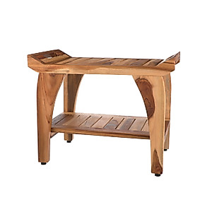 EcoDecors, 24 inch, Natural Wood, Teak Shower Bench, Shower Stool Wood, Wood Shower Chair, LiftAide Arms, Bathroom Bench Seat, Shower Bench Waterproof