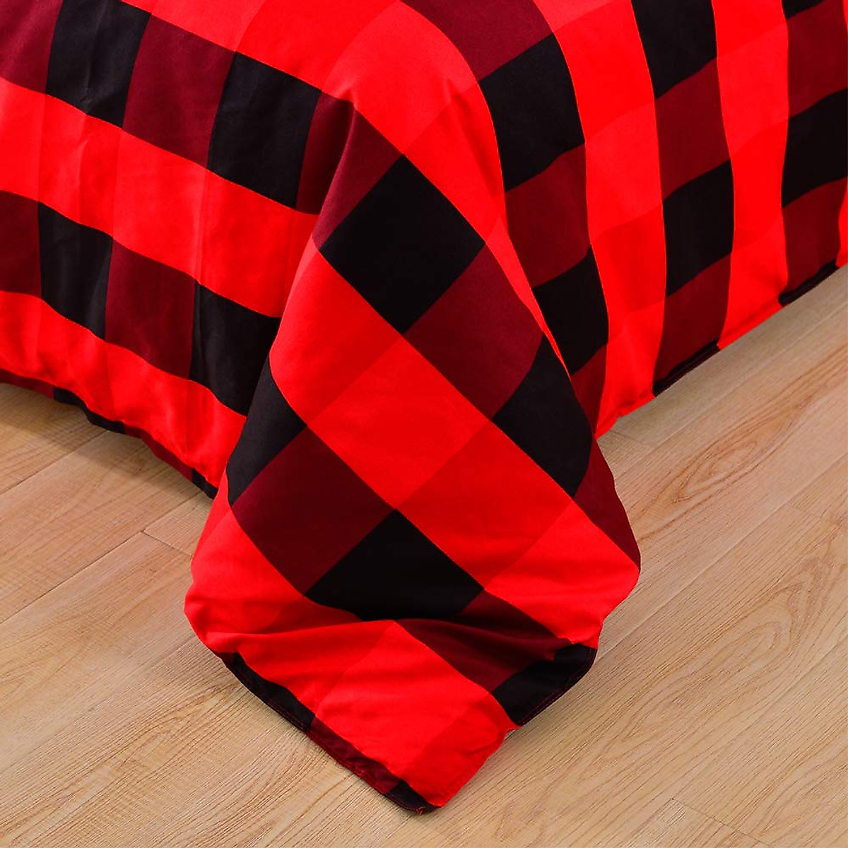 Zhiyuan Red and Black Buffalo Plaid Microfiber Duvet Cover Set with 2 Pillow Shams, Queen