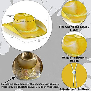 Funcredible Gold Light Up Cowboy Hat and Glasses - Led Cowgirl Hat for Girls - Neon Cowboy Hat - Cowgirl Costume Accessories for Women