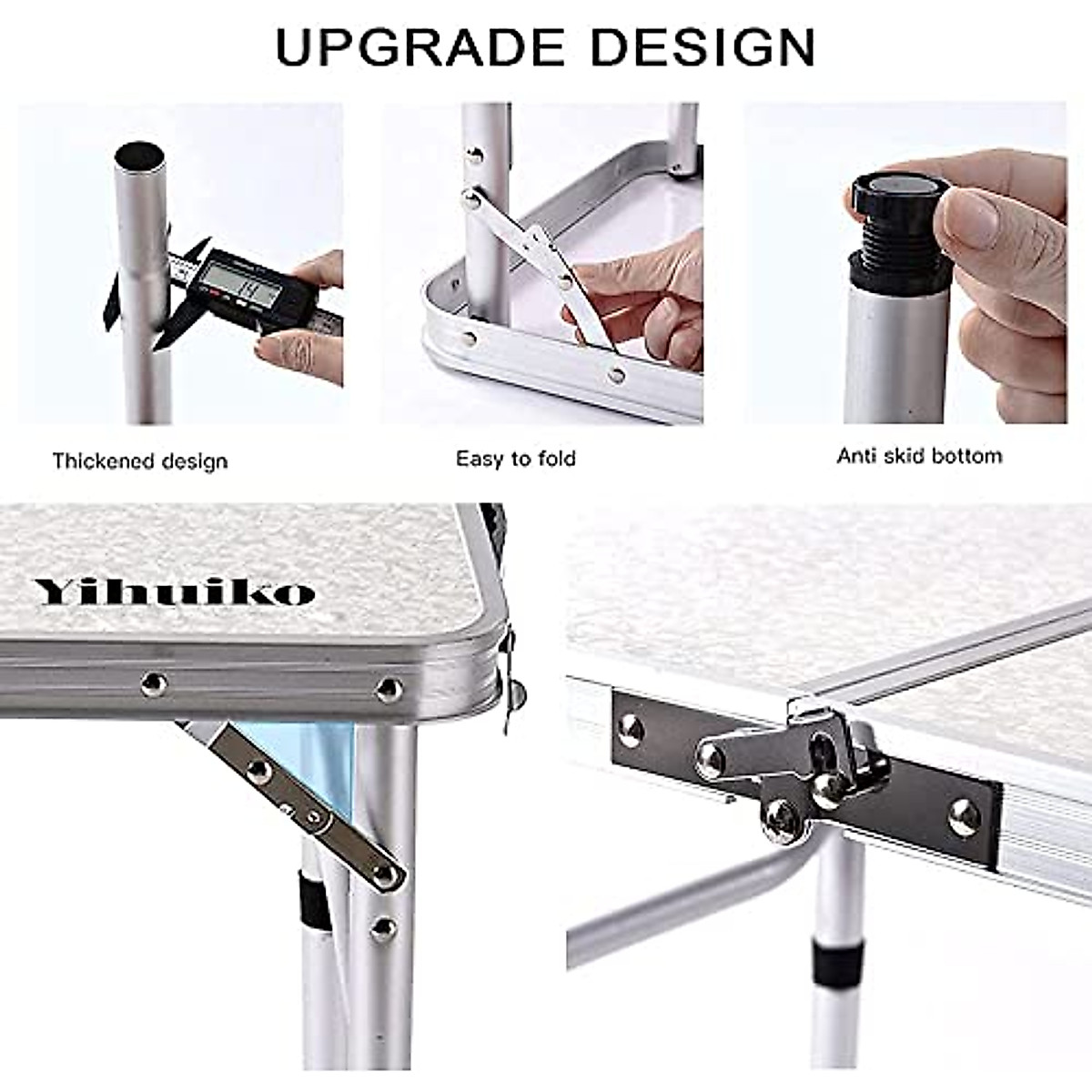 YihuiKo 24''x16'' Folding Camping Table - Portable Aluminum Small Picnic Folding Table - Adjustable Height Outdoor Camp Table for Picnic, Boat, Mini Van, Truckers, RV