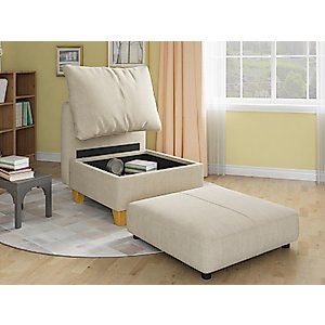 EASE MOOSE Modular Sectional Sofa Middle Seat Module, Linen Fabric Armless Middle Module for Modular Sofa Sectional Couch with Storage Beige