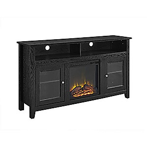 Walker Edison Glenwood Rustic Farmhouse Glass Door Highboy Fireplace TV Stand for TVs up to 65 Inches, 58 Inch, Black