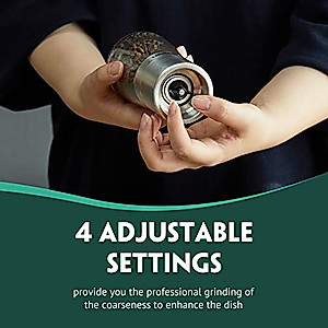 KITEXPERT Salt and Pepper Grinder Set, Chunky Glass Pepper Mill and Salt Grinder Refillable with Large Capacity & Upgraded Grinding Precision, Stainless Steel Pepper Mill Grinder