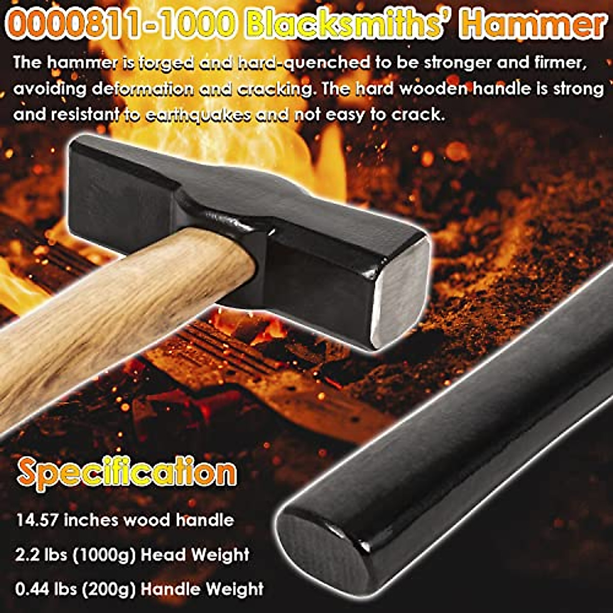 0004930-300 Blacksmiths' Tongs & 0000811-1000 Handmade Blacksmiths’ Hammer Assembled Bladesmith Tool Set for Beginner or Professional Blacksmith Making Farrier, Knife and Tool on Forging Anvil