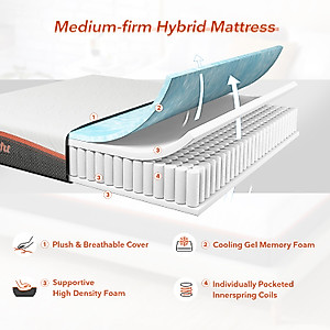 Sweetnight Twin Mattress, 10 Inch Twin Memory Foam Hybrid Mattress for Cool Sleep, Medium Firm Bed Mattress for Pressure Relief, Mattress in a Box, White