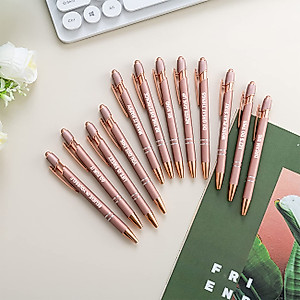 PASISIBICK 12 Pieces Rose Gold Inspirational Motivational Quotes Snarky Screen Touch Stylus Ballpoint Pens, Office Encouraging Scriptures, Black Ink (Rose Gold,Motivational)