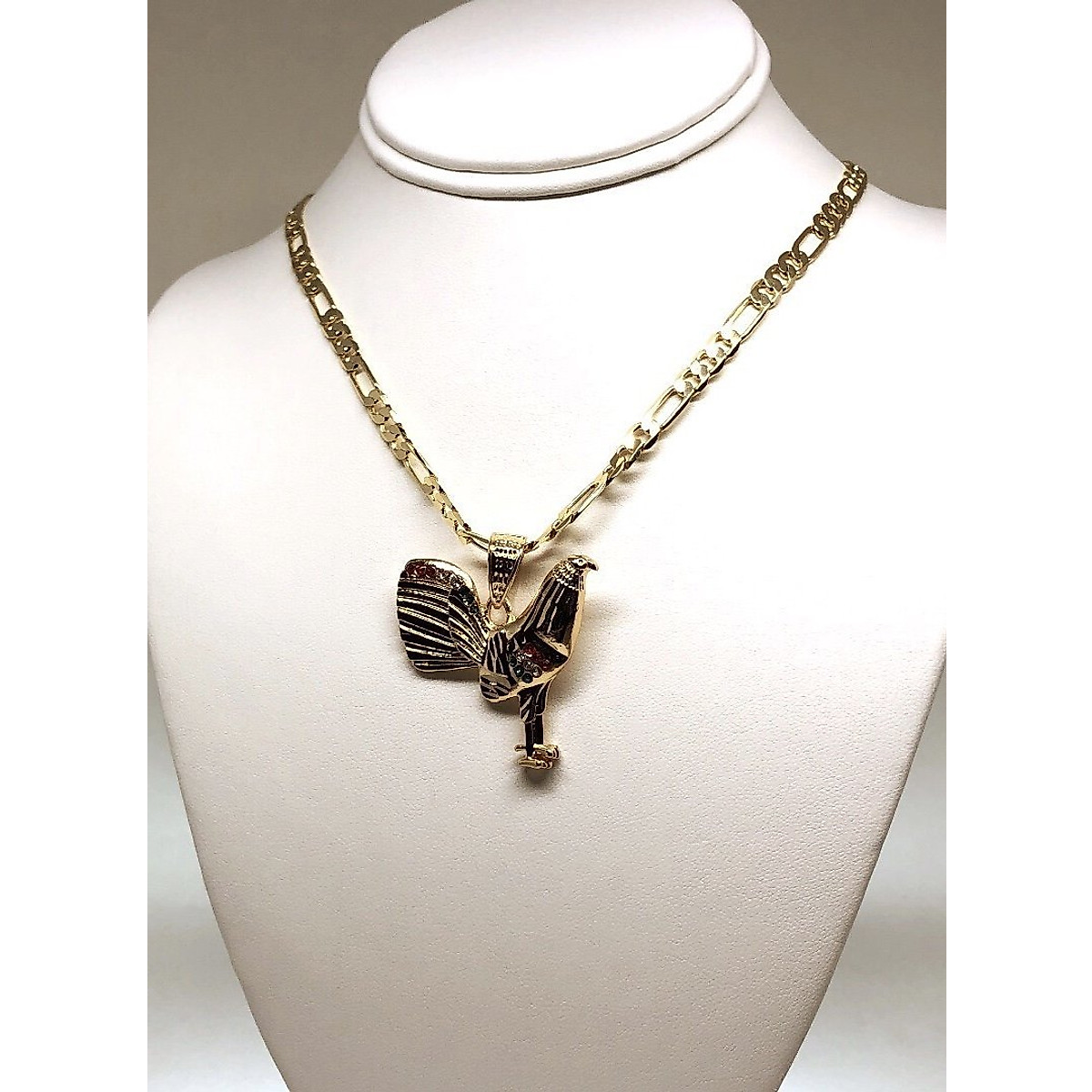 Gold Plated Chicken Rooster Pendant Necklace Figaro 26" 5mm Gallo Medalla Oro Laminado