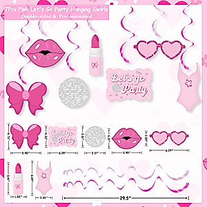 Hot Pink Girl Birthday Party Decorations, Pink Disco Ball Bow Princess Balloon Arch, Pink Happy Birthday Banner, Hanging Swirls, Cake Toppers for Princess Birthday Baby Shower Bachelorette Party Decor