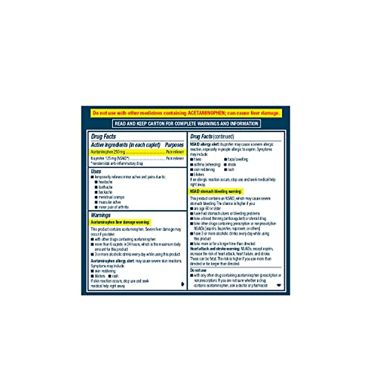 Advil Dual Action with Acetaminophen + Ibuprofen Pain Reliever 72 Caplets