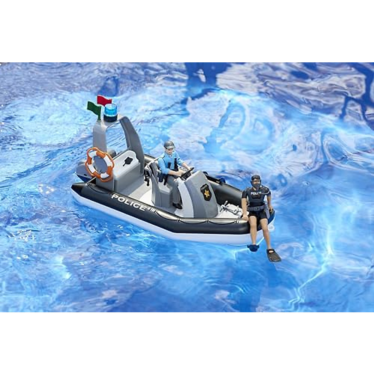 Bruder 62733 bworld Police Boat with Rotating Beacon Light, 2 Figures and Accessories