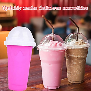 Slushy Maker Cup,Slushy Maker Squeeze Cup,Quick Frozen Smoothies Cups Frozen Magic Cup,Summer Juice Ice Cream Cup,DIY Homemade Smoothie Cups,Reusable Silicon Ice Cup with Straw Spoon 2PCS Blue+Red