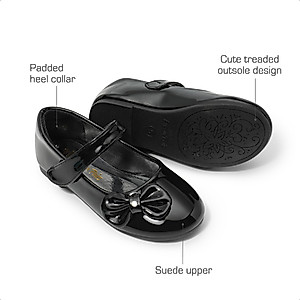 DREAM PAIRS Girls Mary Jane Dress Shoes Side Bow Ballerina Flat for Wedding, Party, Walking, Christmas Angel-5 Black/Pat Size 6 Toddler