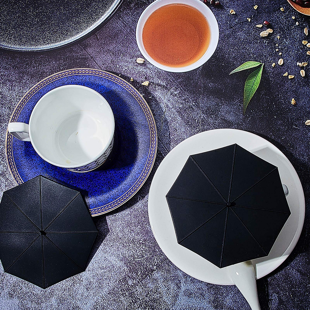 6 Pieces Silicone Cup Lids Umbrella Mug Cup Lid Covers Anti-Dust Silicone Glass Cup Covers Coffee Cup Suction Seal Lid Caps to Keep Drink Warm or Cold (Black)