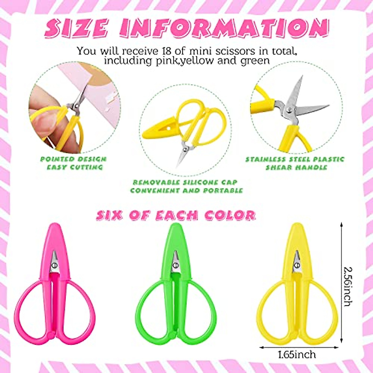 18 Pcs Mini Scissors Thread Tiny Scissors Colorful Travel Scissors Sewing Small Scissors 2.56 x 1.65 Inch Embroidery Craft Scissors with Cover, 3 Colors
