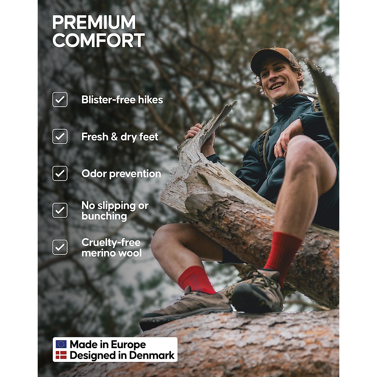 DANISH ENURANCE Premium Outdoor Hiking Socks, Merino Wool, Men & Women, 2 Pack, Light Grey, Large