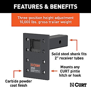 CURT 48323 Adjustable Pintle Mount for 2-Inch Hitch Receiver, 10,000 lbs, 6-1/2-Inch Drop, 6-Inch Length