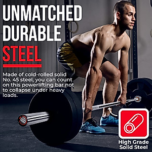 Iron Crush Olympic Barbell - Multifunction 7-Foot Weight Bar for Weightlifting, Powerlifting, CrossFit Training - No. 45 Steel, Chrome Finish - 750 lbs Max Load Capacity - Home Gym Fitness Equipment