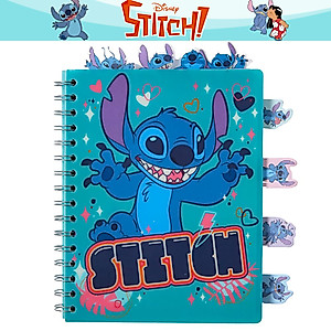 Innovative Designs Disney Stitch Tab Journal Spiral Notebook, Ballpoint Pen, Sticky Tabs, 96 Lined Pages, Blue