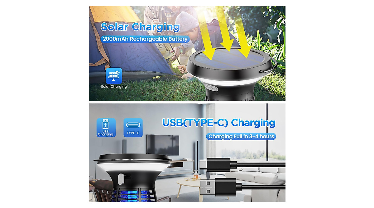 ZECHUAN Solar Bug Zapper Waterproof Outdoor Pest Control