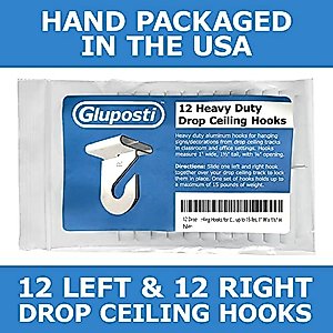 12 Drop Ceiling Hooks for Hanging Lights & Classroom Ceiling Decorations on Drop Ceiling Tiles, Aluminum T Bar Drop Ceiling Grid Hooks, T Track Bar Metal Hooks, Ceiling Hanging Hook Holds 15lbs
