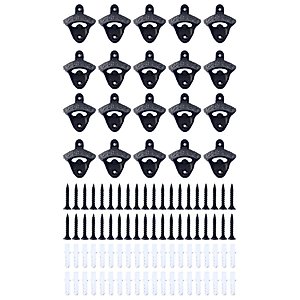 Homend 20Pack Cast Iron Wall Mount Bottle Openers, Mounting Hardware Included, Vintage Rustic Bar(Wood Block is not Included)