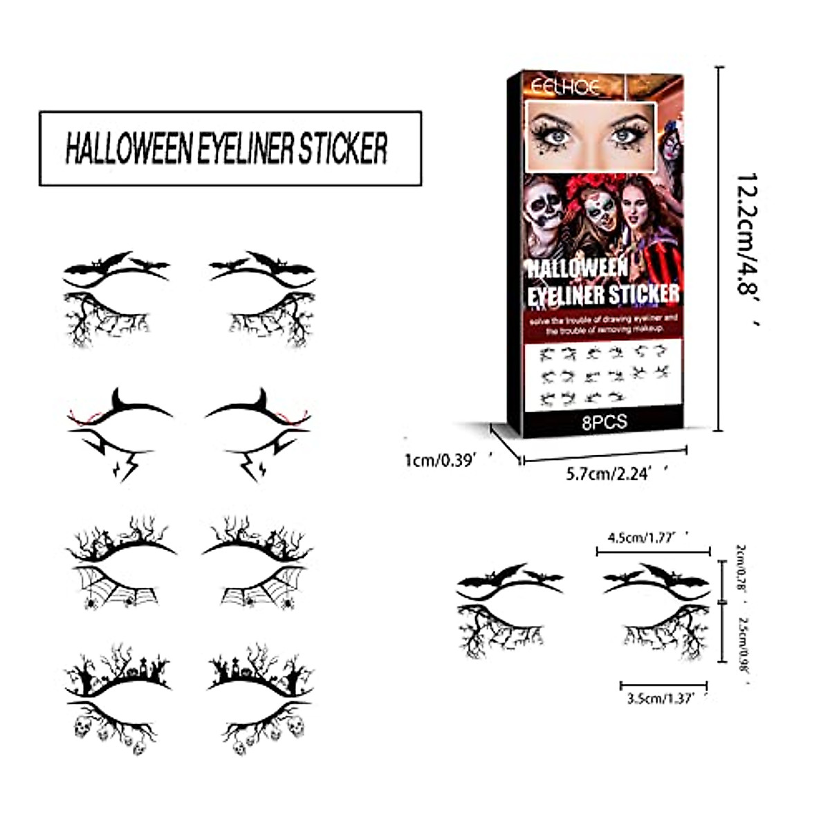 16Pcs Halloween Eyeshadow Eyeliner Sticker Spider Web Skull Bat Eye Shadow Decals for Women Halloween Masquerade Party Face Eye Realistic Makeup 3D Self- Adhesive Eye Art Decoration Tools