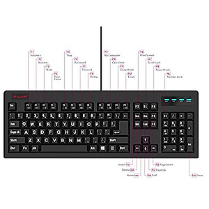 vitalASC New 104-Key Large Print USB Wired 7ft, Spill-Resistant, Sleek Black, Durable Keyboard for Laptop, Mac, TV, and Computer (Black)