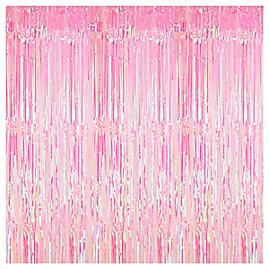 KatchOn, XtraLarge Pink Iridescent Fringe Curtain - 3.2x8 Feet | Iridescent Backdrop for Iridescent Party Decorations | Pink Birthday Decorations | Pink Fringe Backdrop for Pink Party Decorations