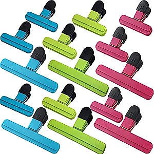 18 Pack Large Chip Bag Clips, Bag Clips for Food Storage, Plastic Heavy Duty Air Tight Seal Grip for Snacks Coffee Vegetables Fruit, 3 Color 2 Size
