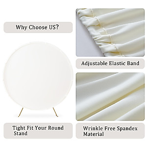 6.5ft Ivory Round Backdrop Cover Suitable for 6.5ft 6.56ft 6.6ft Circle Stand, Pure Ivory Spandex Wrinkle Free Birthday Party Wedding Photography Circle Backdrop Cover Arch Background