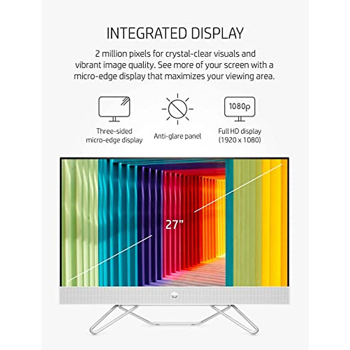 P 27” All-in-One Desktop, AMD Ryzen 3 5300U, 8 GB RAM, 256 GB SSD, Full HD IPS Micro-Edge Display, Windows 11 Home, 4 USB Ports, Pop-up Privacy Camera, Dual Mics, Keyboard and Mouse (27-cb0030, 2021)