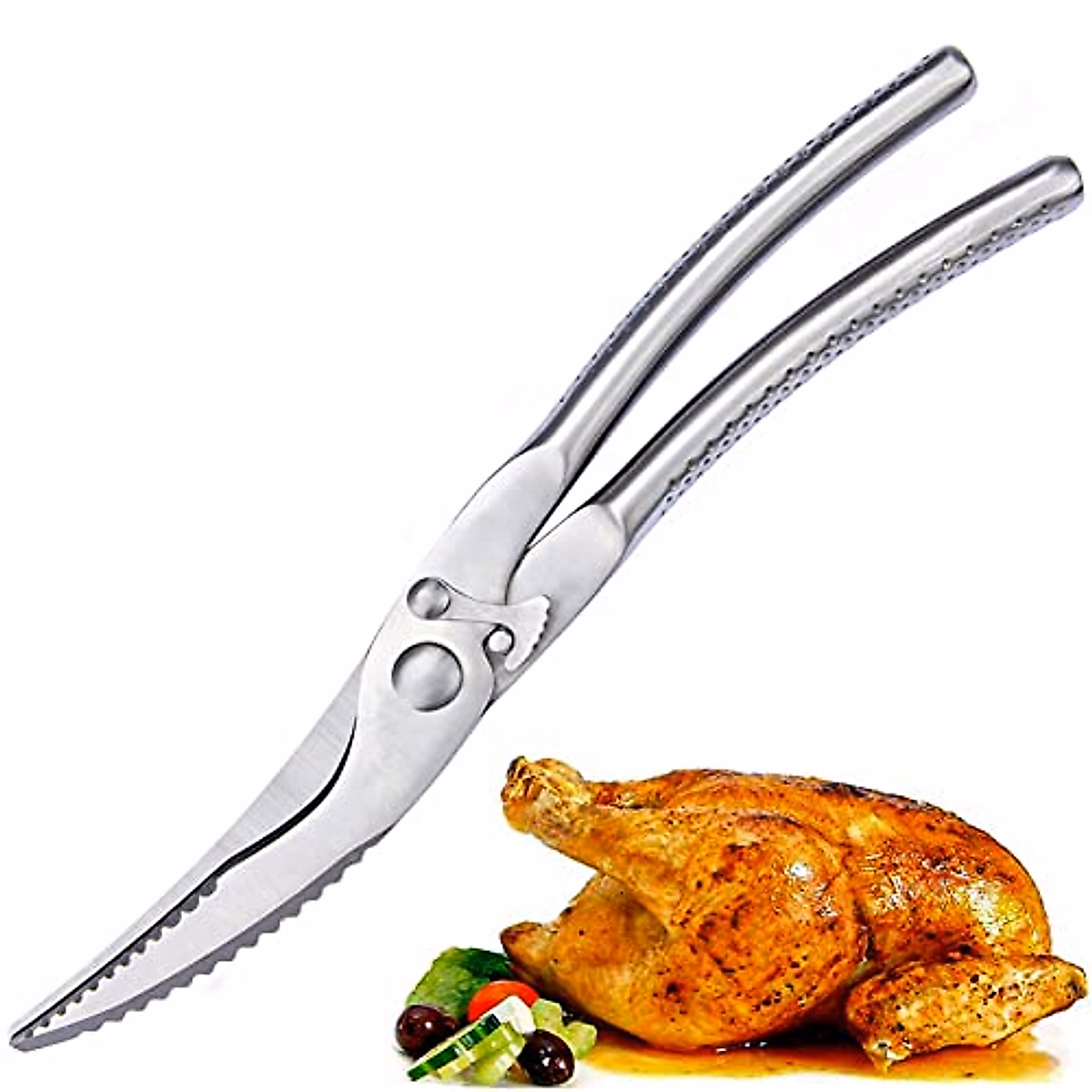 Dnifo Kitchen Scissors Heavy Duty, Stainless Steel Poultry Shears Multifunctional, Premium Spring Loaded Food Scissors for Cutting Bone, Chicken, Fish, Seafood, Meat, Vegetables and so on.