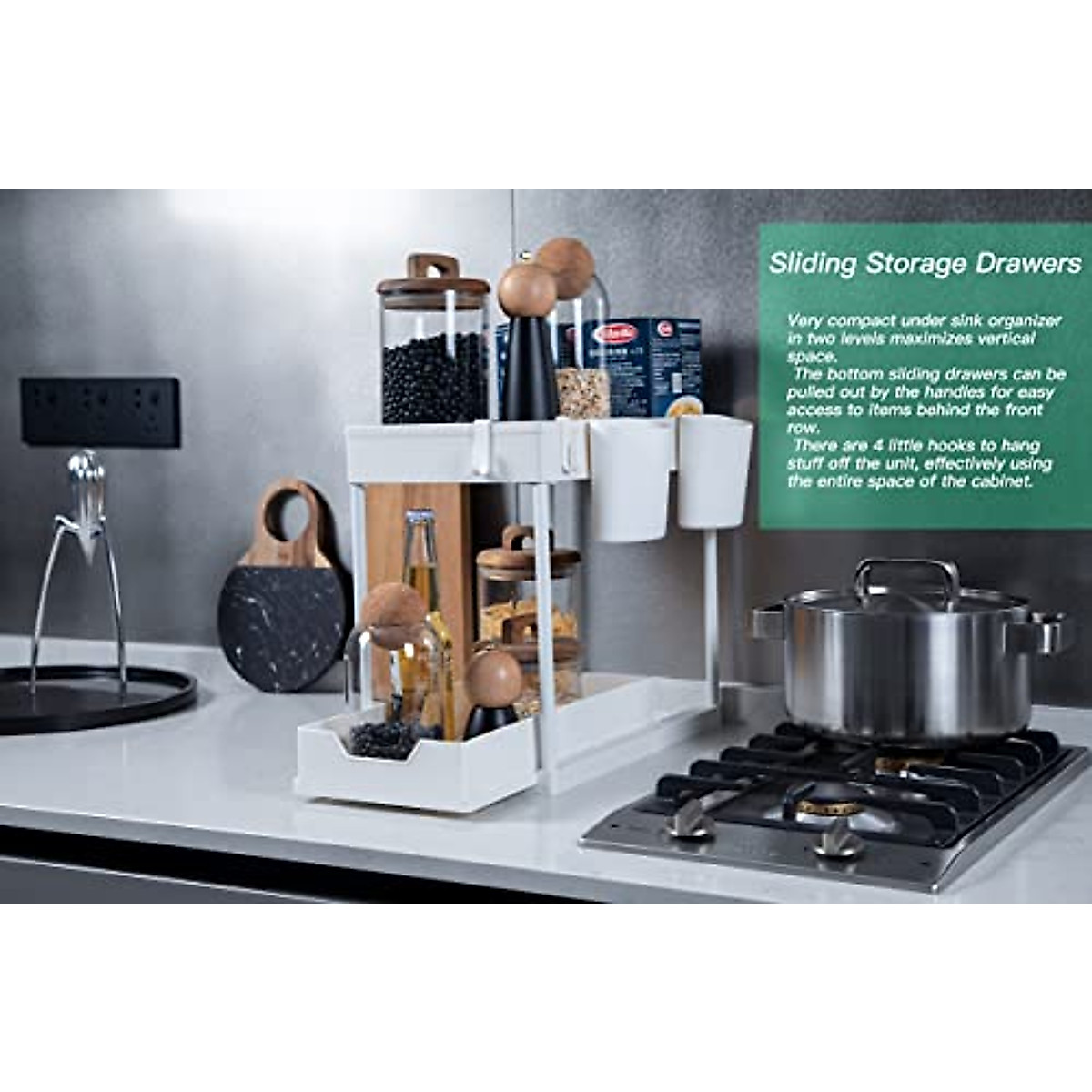 Under Sink Organizers and Storage,2 Pack Under Sink Organizer 2 Tier Under Cabinet Storage Bathroom Cabinet Organizer Bathroom Organizer Under Sink