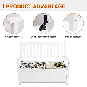 Outdoor Storage Bench Loveseat Deck Box Bench with Arm Back Patio Furniture 2-Seat Container Solid Wood for Garden Tools & Pool Toys Deck Storage Bench for Patio Garden Storage Porch White 450lbs