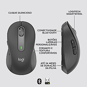 Logitech Signature M650 L Full Size Wireless Mouse - for Large Sized Hands, 2-Year Battery, Silent Clicks, Customizable Side Buttons, Bluetooth, Multi-Device Compatibility (Graphite)