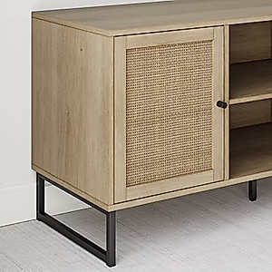 Nathan James 74101 Mina Modern TV Stand, Entertainment Cabinet, Media Console with a Natural Oak Wood Finish and Matte Black Accents with Storage Doors for Living Room or Media Room, Oak/Black