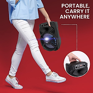 Portable Bluetooth PA Speaker System - 300W Rechargeable Indoor/Outdoor Bluetooth Portable PA System w/ 8” Subwoofer 1” Tweeter, Microphone In, Party Lights, MP3/USB, Radio, Remote - Pyle PPHP836B
