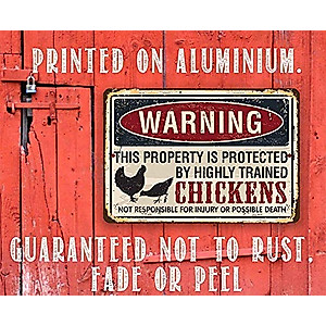 Chicken Signs for Coop Funny Outdoor - Property Protected by Chickens Funny Chicken Coop Sign - Chicken Accessories Indoor/Outdoor Chicken on Coop - Vintage Kitchen Decor Gifts for Chicken Owners