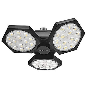 JACKYLED Ultra-Bright LED Garage Light 60W High Brightness 6900LM CRI80 Deformable Trilights Garage Lights Adjustable Light with 3 Panel Shop Light for Garage Basement Warehouse