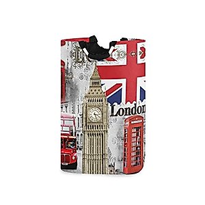CaTaKu London Big Ben Large Laundry Basket Laundry Hamper Bag Washing Bin Clothes Bag Collapsible Tall with Handles Travel Bathroom College Storage for College Dorm