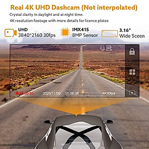 Blueskysea 4K Dash Cam, 3840x2160P Ultra HD Car Dash Camera w/ WiFi, GPS, 8MP Sensor, 3.16" Wide Screen, Night Vision, Wide Angle, Buffered Parking Mode, Motion Detection, G-Sensor…