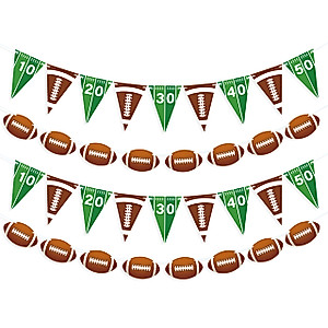 VILIFEVER 4 Pieces Football Party Decorations, Football Paper Banner with Football Triangle Flags Banner for Sports Theme Birthday Party Decorations Game Day Tailgate Party Supplies