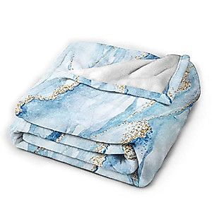 Perinsto White Blue Marble Throw Blanket Ultra Soft Warm All Season Decorative Fleece Blankets for Bed Chair Car Sofa Couch Bedroom 50"X40"