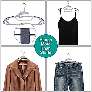 TIMMY Plastic Hangers, 50 Pack Ultra Thin Non Slip Clothes Hanger Space Saving Coat Hangers, 360°Rotating Rose Gold Hook Hanger Heavy Duty Pant Hangers (Grey)