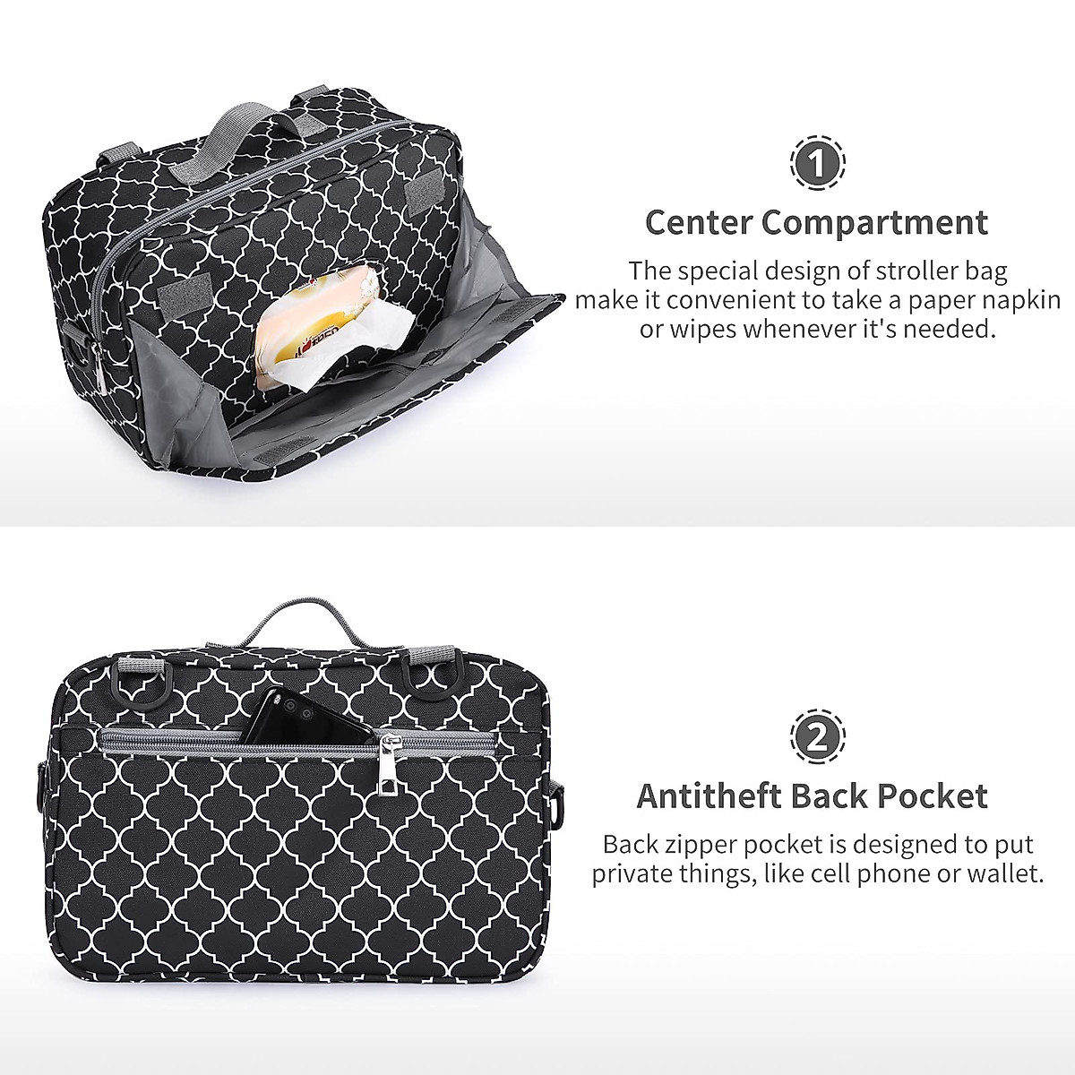 Small Diaper Bag, Mini Stroller Organizer Accessory with Wipe Pockets Caddy Parent Console with Hook Fit All Strollers, Black