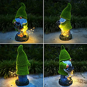 Flocked Large Garden Gnome Outdoor Statues Decor Holding Shower Sign with Solar Lights, Resin Garden Sculpture & Statues, Garden Decorations for Patio, Yard, Lawn Ornaments, Gnome Gifts