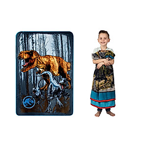 Jurassic World Dominion Blue Velociraptor and Rexy T-Rex Super Soft Plush Micro Raschel Blanket, 46 Inches x 60 Inches, Bedding by Franco Kids