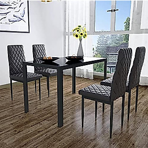 DFONCE 5-Piece Kitchen Dining Table Set Dining Table Set with Glass Tabletop PU Leather Chairs Dining Table Set for 4 for Dining Room Kitchen Dinette and Compact Spac Black