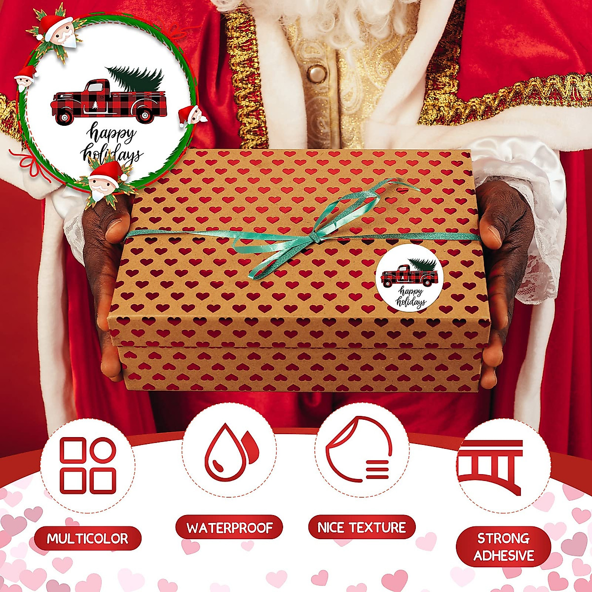 1500 Pieces Holiday Stickers Christmas Envelope Stickers Vintage Season Greetings Stickers Buffalo Check Plaid Pickup Truck with Tree Holiday Stickers for Envelopes Retro Winter Labels